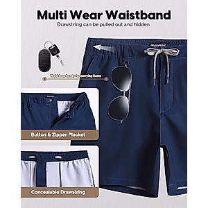 maamgic Men's 5 Inseam Shorts Casual Classic Fit Short Men with Multi-Pocket Mens Workout Shorts Hybrid Quick Dry Shorts Navy Blue Large