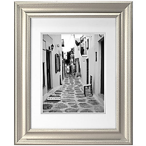 Malden International Designs Classic Wall Mouldings Eaton Double Matted Picture Frame, 17.5"L x 14.5"W, Silver