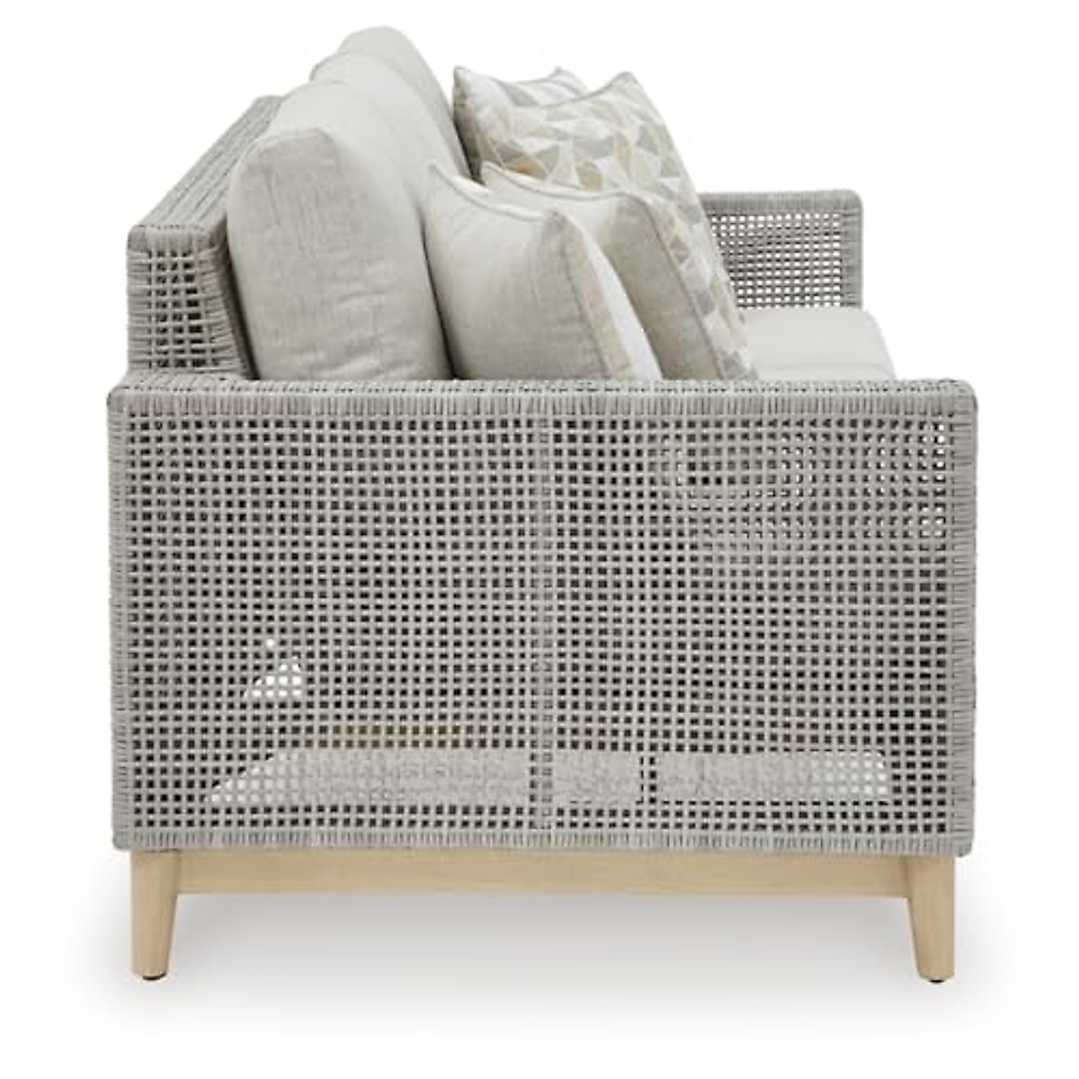 Signature Deisgn by Ashley Seton Creek Outdoor Sofa with Cushion, 83" W x 36" D x 36" H, Light Brown & Light Gray