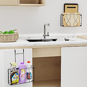 2 Pack- Simple Trending Over the Door/Wall Mount Cabinet Door Organizer Holder in Kitchen or Pantry for Cutting Board, Aluminum Foil, Cleaning Supplies, Black