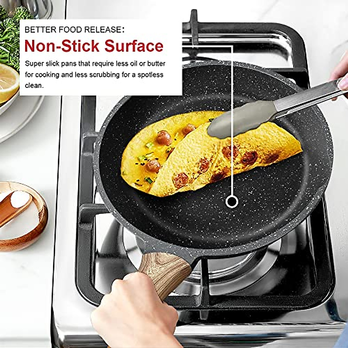 Caannasweis Nonstick Pan, Nonstick Stone Frying Pan, Best Nonstick Omelette Skillet Fry Pan with Soft Touch Handle, Induction Compatible (8+9.5+11 Inch Grey)