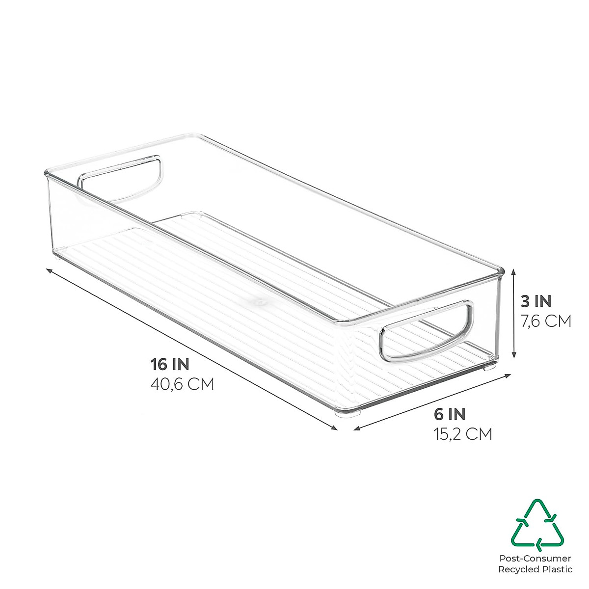 iDesign BPA-Free Plastic Pantry and Kitchen Storage, Freezer and Fridge Organizer Bin with Easy Grip Handles – 16" x 6" x 3", Clear