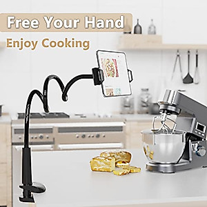 Tablet Stand Holder, Mount Holder Clip with Grip Flexible Long Arm Gooseneck Compatible with ipad iPhone/Nintendo Switch/Samsung Galaxy Tabs/Amazon Kindle Fire HD - Black