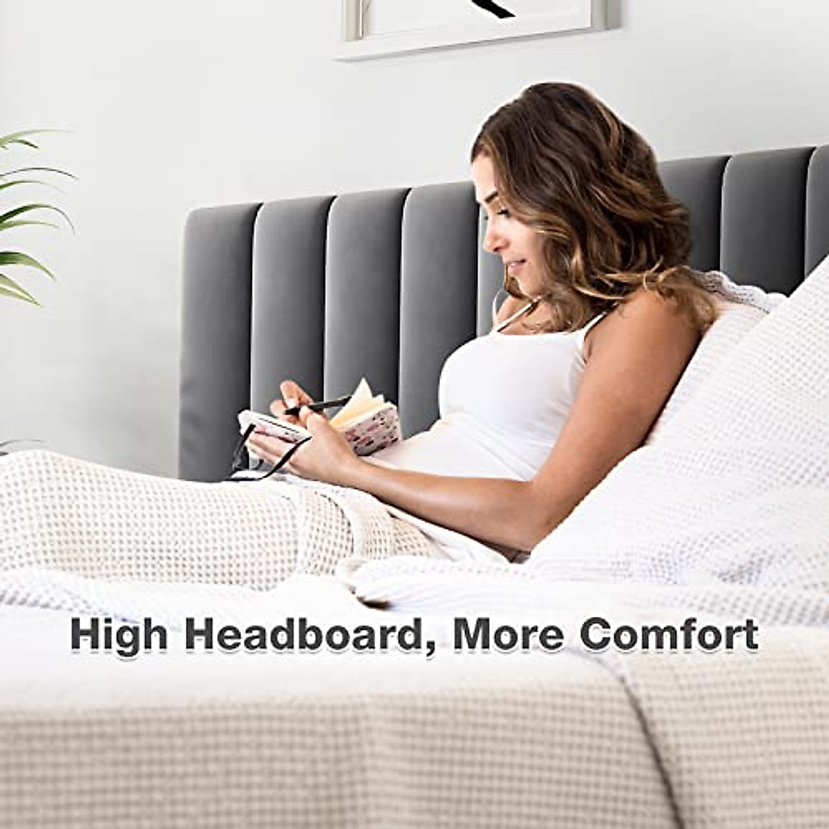 IDEALHOUSE Queen Bed Frame Modern Velvet Upholstered 11 Inch Bed Frame with Headboard No Box Spring Needed (Queen (U.S. Standard))