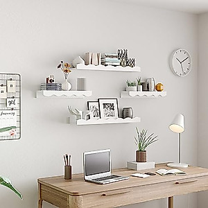 Floating Nursery Book Shelves Set of 2 Bathroom Shelves Over Toilet Modern Wood Storage Shelves for Wall Decor, Books, Toys, Photo Frames, Picture Ledge-White