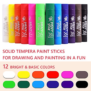 TBC The Best Crafts Paint Sticks,12 Classic Colors, Washable Paint, Non-toxic, Tempera Paint Sticks for Kids and Students