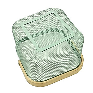 HOJKMA Mesh Steel Storage Organizer Basket, Multi-Functional Metal Wire Hanging Kitchen Baskets Fruit Basket with Bamboo Handle Ideal for Kitchen, Bathroom, Pantry, Cabinet Home, Shopping, Green