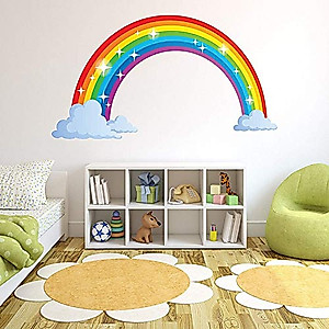Rainbow Wall Decals wich Clouds, Peel and Stick Removable Wall Stickers for Kids Nursery Bedroom Living Room,Wall Decor 28.7 x15.7inch