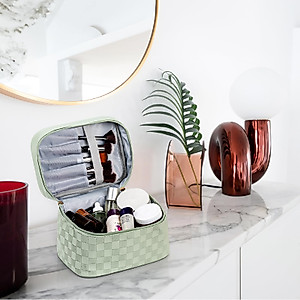 Hedume Set of 4 Makeup Bags, Waterproof Cosmetic Bag Set, Leather Portable Travel Cosmetic Bag, Multifunction Organizer Storage Bag for Makeup, Brushes, Toiletries and Accessories