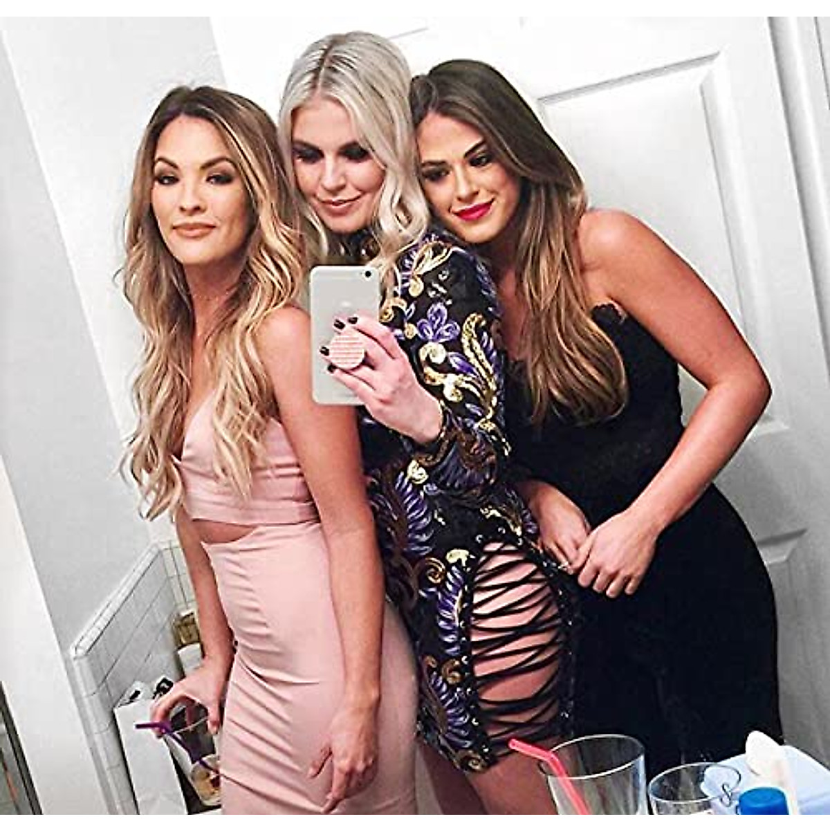 4 Pack Cell Phone Stand，Multi-Function Cellphone Foldable Finger Grip Holder for Smartphone and Tablets - Rose Gold Blush Pink Confetti White Black Stripes Marble Smile Heart