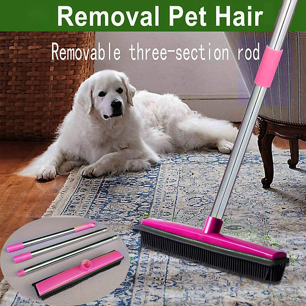 Broom Floor, Multifunction Telescopic Floor Carpet Broom Pet Hair Sweeper Tools()