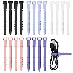 20 Packs Reusable Silicone Cable Ties, Elastic Silicone Zip Ties for Cords Cable, Wire Cable Cord Organizer for Home Kitchen Office Appliances,Travel Charger Organizer Tie Wires for Camping Essentials