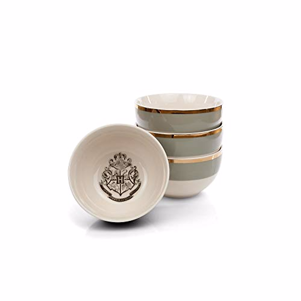 Harry Potter Hogwarts Emblem White & Grey Ceramic Bowl Collection | Featuring The Hogwarts School Crest | Set of 4 Identical Bowls