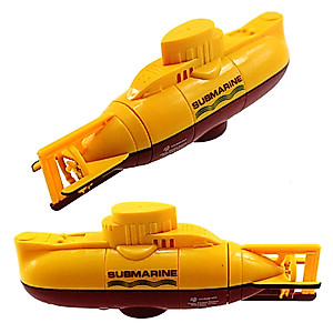 Tipmant Mini RC Submarine Toy Remote Control Boat Underwater Electric Diving Water Fish Tank Kids Birthday Gift (Yellow)