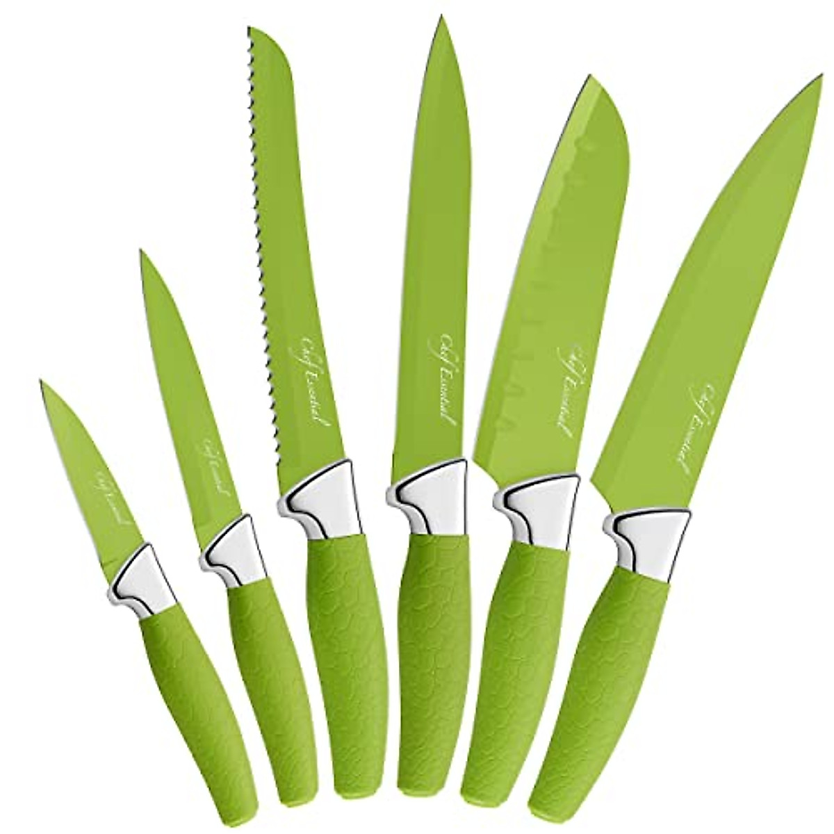 Chef Essential Carbon Steel Culinary Knife Set – 6-Piece Sharp Knife Set – Meat, Veggie, Bread Knife Set – Nonstick Chef Knife Cooking Knives – Professional Sharp Kitchen Knife Set Without Block