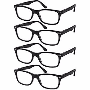 Success Eyewear Reading Glasses Set of 4 Black Quality Readers Spring Hinge Glasses for Reading for Men and Women +1.75