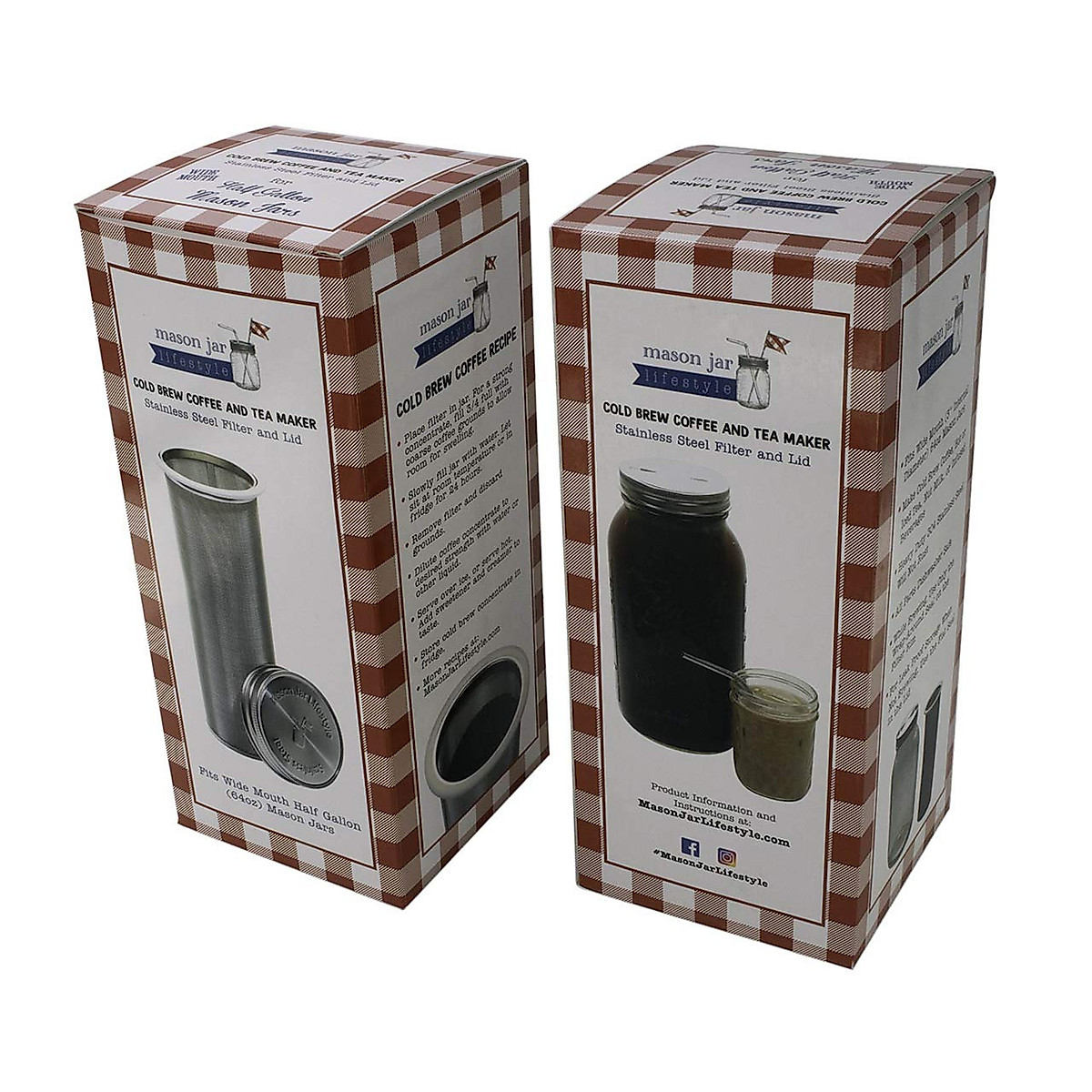 64oz Half Gallon Cold Brew Coffee and Tea Maker Stainless Steel Filter for Mason Jars With Lid and 2 Silicone Seals (No Jar)