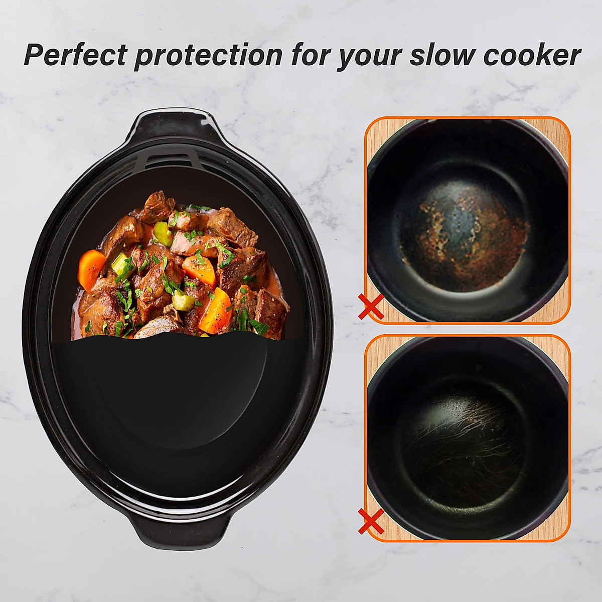 Slow Cooker Liners fit Crock-Pot 7-8 Quart Oval Slow Cooker, Reusable & Leakproof Dishwasher Safe Cooking Liner with Double Handle of Slow Cooker Liners fits 7-8QT Crock Pot