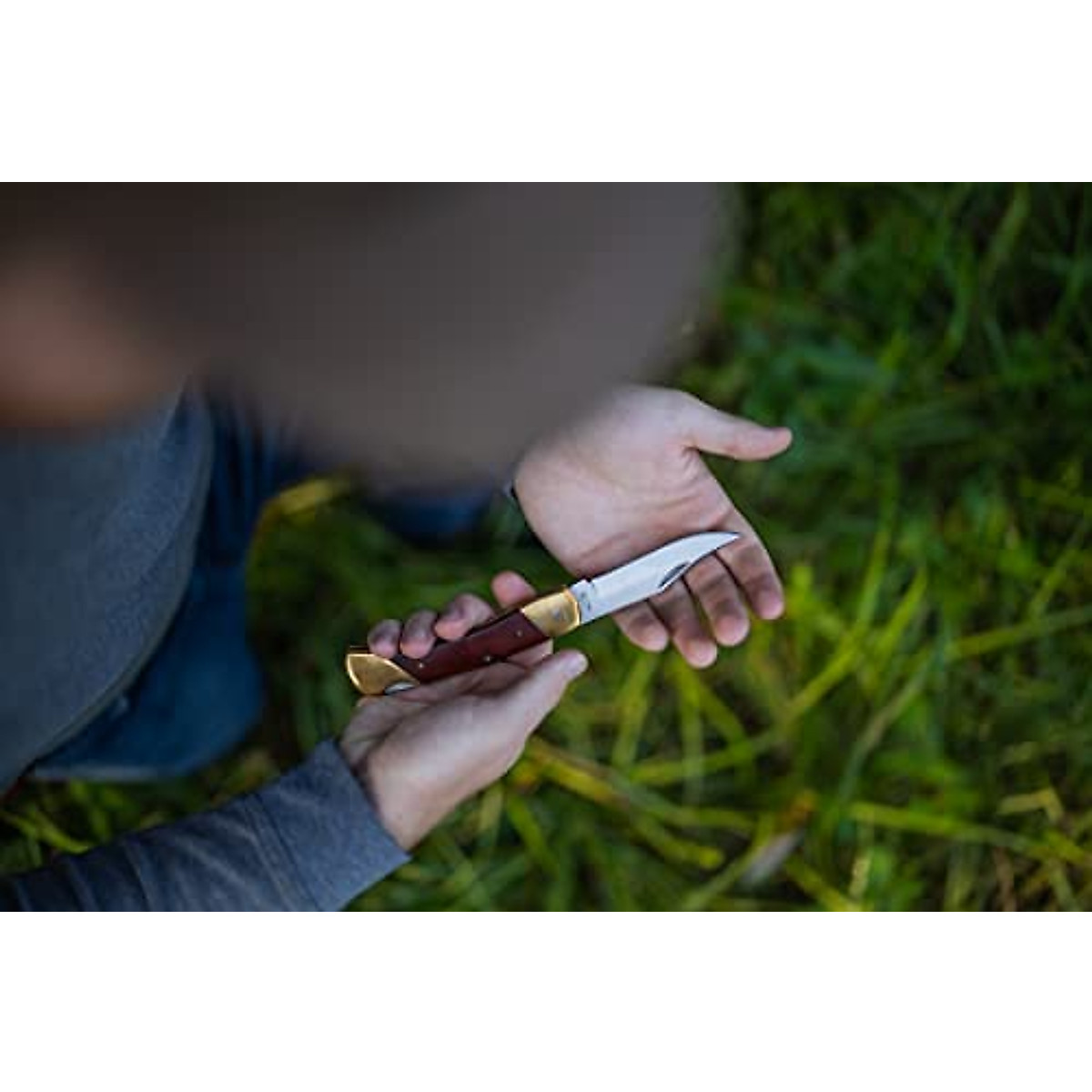 Uncle Henry LB7CP Bear Paw Traditional Lockback Pocket Knife with 3.7in Clip Point High Carbon S.S. Blade, Wood Handle, Brass Bolsters, and Leather Belt Sheath for EDC, Hunting, Camping, and Outdoors,Brown