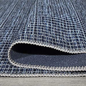 Ottomanson Machine Washable Wrinkle Free Solid Design Cotton 3x6 Traditional Flatweave Area Rug for Dining Room, Living Room, Bedroom, 2'7'' x 6', Navy