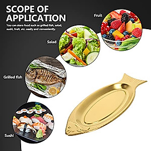 Cabilock 35cm Fish Platter Food Trays Stainless Steel Steamed Fish Plate Fish- shaped Dish Snack Appetizer Tray for Home Restaurant Kitchen ( Golden )