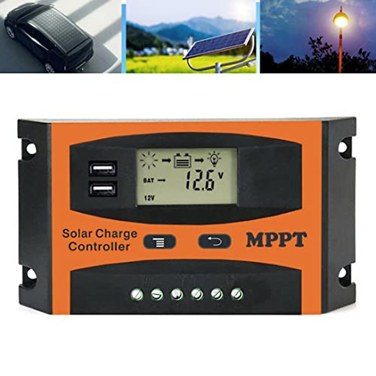 Eaarliyam Mppt Controller,Solar Charge Controller Regulator 12v/24v 60a Mppt Orange Intelligent Discharge with LCD Display Solar80 for Home Industry