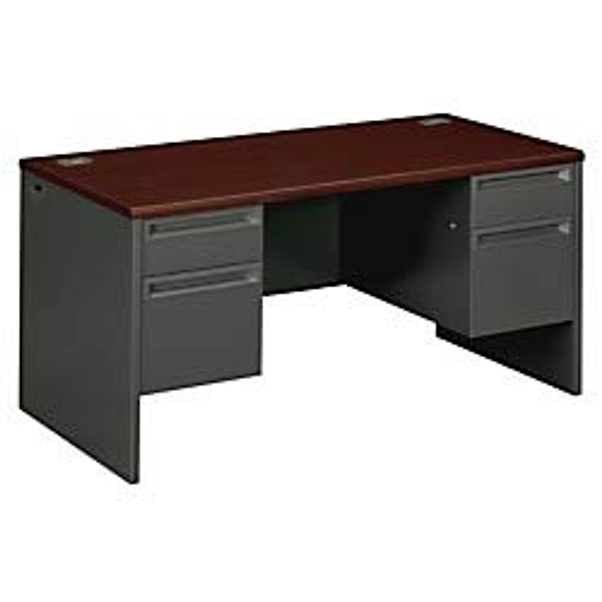 HON 38000 Series Double Pedestal Desk, 60" X 30" X 29.5", Mahogany/Charcoal