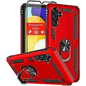 SunRemex Samsung Galaxy A13 5G Case with Tempered Glass Screen Protector，Galaxy A13 5G Case Kickstand [Military Grade] 16ft.Drop Tested Protective Cover for Samsung Galaxy A13 5G. (A13, Red)