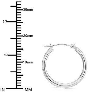 14k White Gold Polished Real Gold Hoop Earrings, Plain Round White Gold Hoop Earrings for Women, 14kt Real Gold 16mm (0.63 inch)