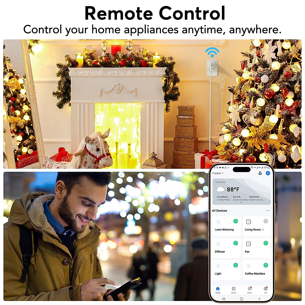 EIGHTREE Smart Plug, Smart Home WiFi Outlet Compatible with Alexa & Google Home, Smart Socket with Remote Control & Timer Function, 2.4GHz WiFi Only