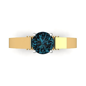 Clara Pucci 1.8 ct Round Cut Solitaire Natural London Blue Topaz Accent Art Deco Bridal Wedding Statement ring 18K 2 tone Gold Size 7