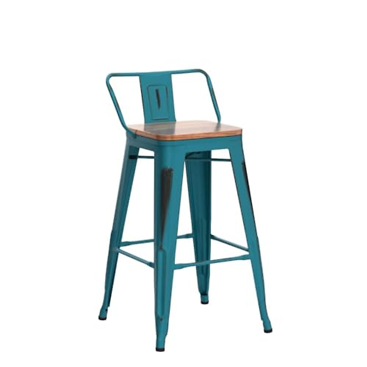 Alunaune 26" Metal Bar Stools Set of 4 Industrial Counter Height Barstools Kitchen Counter Stool Modern Wood Seat-Distressed Teal