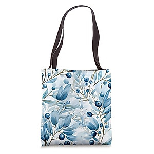 Floral Christmas Watercolor Graphic Of Blue Holly Berry Tote Bag
