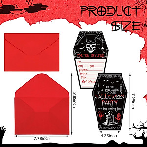Geelin 60 Pcs Halloween Party Invitations with Envelopes Ticket Scary Halloween Party Invitations Halloween Baby Shower Invitations Horror Birthday Invitations Party Invitation Cards (Coffin Style)