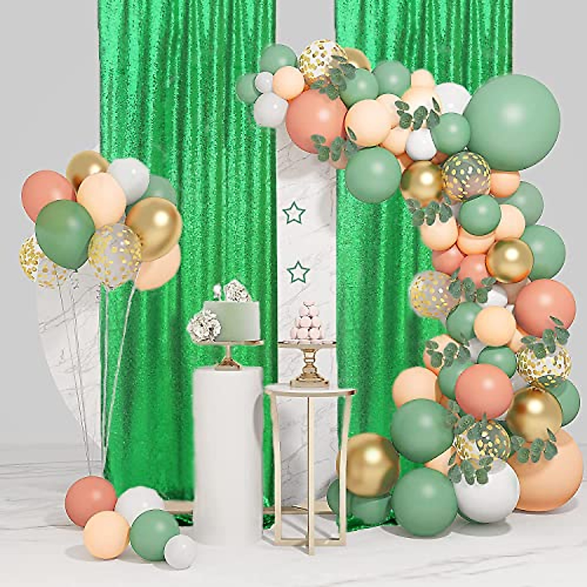 Green Sequin Backdrop Curtains 2 Panels 2ftx8ft Glitter Backdrop Christmas Decoration Sparkly Party Cake Table Backdrop Drapes