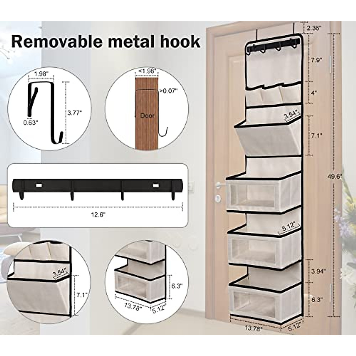 VICTORICH Super Convenient Sturdy Door Over Hanging Organizer, Behind The Door Storage Organizer with Hook and Large Clear Windows, Hanging Wall File Organizer (1 Pack A-Silk-Beige)