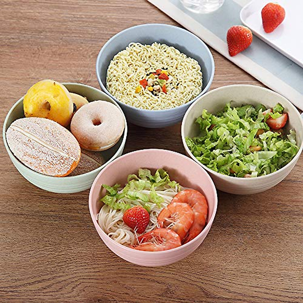 Lnrkai 5 PCS Cereal Bowls Pasta Bowls, 24 OZ Unbreakable Wheat Straw Bowls Lightweight Durable Snack Bowls Dishwasher & Microwave Safe Bowls for Adult, Rice, Soup (Pink)