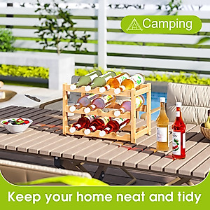 BMOSU Bamboo Wine Rack Wine Storage Cabinet Shelf 12 Bottle Wine Racks Countertop Solid and Practical for Kitchen Dining Room Pantry - 3 Tiers Wine Rack(Natural)