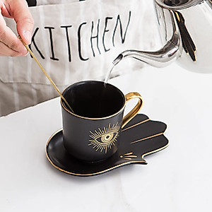 Tofficu Evil Eye Coffee Mug: Vintage Ceramic Teacup Turkish Arabic Greek Tea Server Sets Lucky Evil Eye Coffee Cup with Saucer for Cappuccino Mocha Tea Cereal Latte Mulled Wine