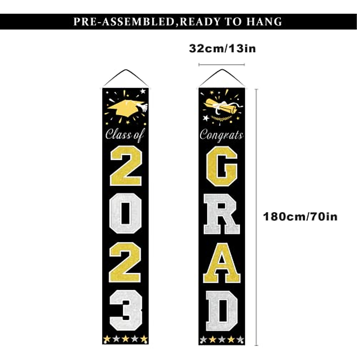 DAZONGE Graduation Decorations Class of 2023, Black & Gold Graduation Party Decorations 2023 Graduation Porch Banners for Any Schools or Grades Party Supplies