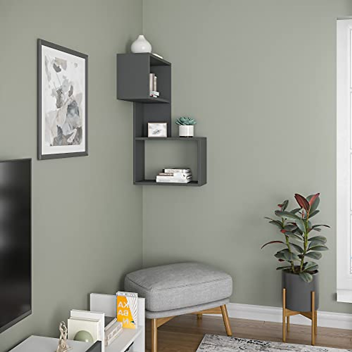 Ada Home Décor Wingate Wall Shelf, 19'' x 34'' x 8'', Anthracite