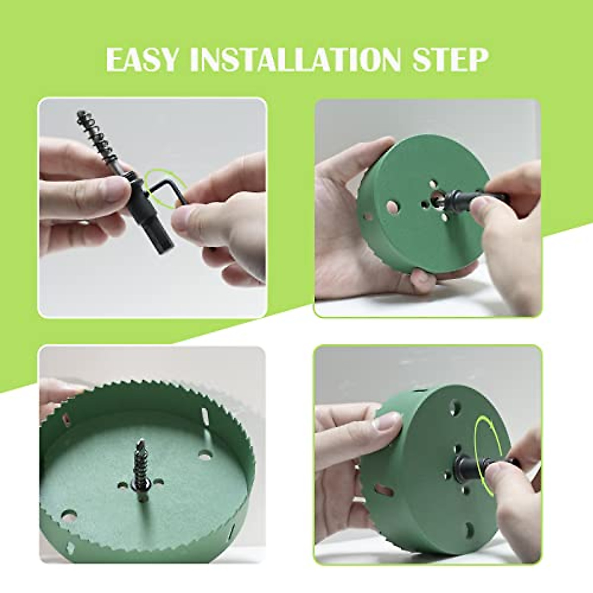 4-1/4 Inch Hole Saw, HSS Bi-Metal Hole Saw Kit, Cutting Dia 108mm Hole Saw Set, 36mm Cut Depth, 3 Drills Replacements Hole Saw Kit for Wood, Plasterboard, PVC, Drywall, MDF