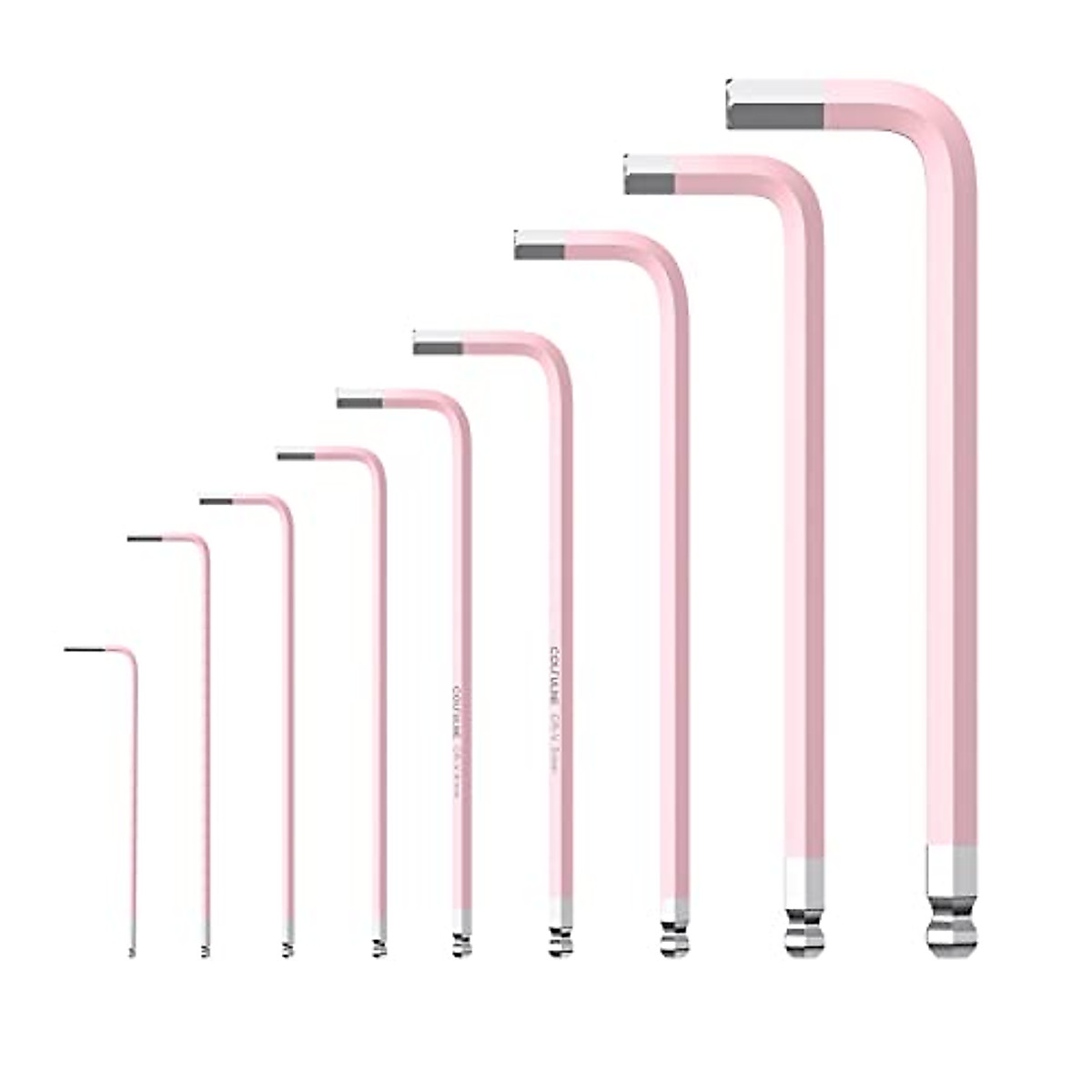 COLFULINE 9 PCS PINK Allen Key Set, Long Ball End Hex Key Set, Cr-V Allen Wrench Set for Women, Size 1.5-10mm with Colour-Coding for Best Gifts and Home Repair