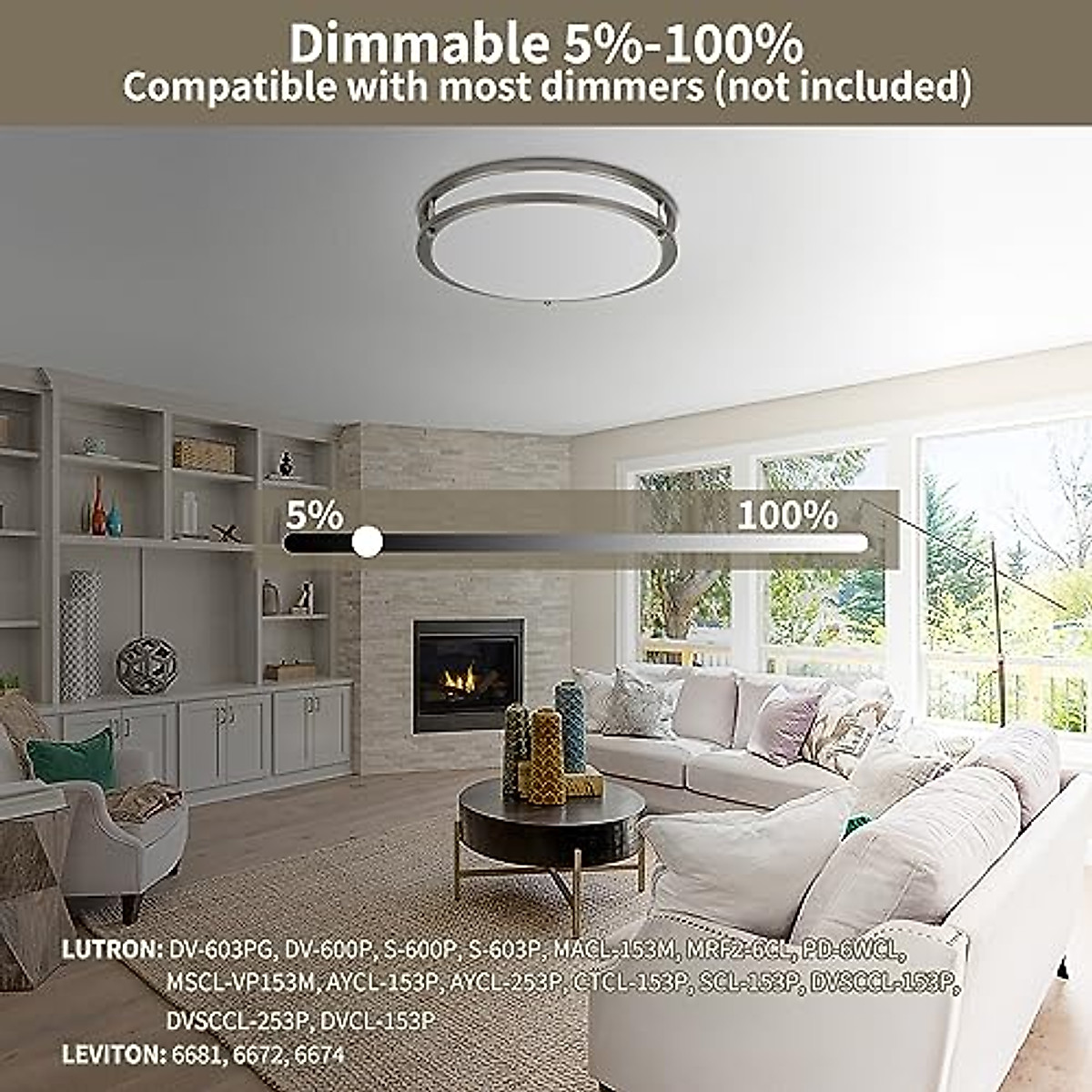 13Inch 36W Ceiling Light Fixtures 2 Packs, 5CCT LED Flush Mount Ceiling Mount Lights 2700K 3000K 4000K 5000K 6500K, Dimmable Close to Ceiling Lighting for Bathroom Kitchen Stairwell Bedroom, Nickel