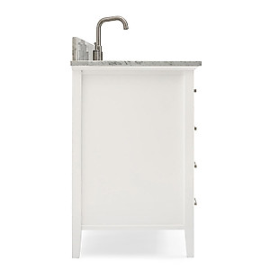 ARIEL Kensington Bathroom Vanity 37" Inch in White with Carrara White Marble Countertop, Right Offset Rectangular Sink, 2 Soft Closing Doors and 4 Full Extension Dovetail Drawers
