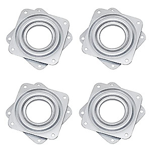 GSHLLO 4 Pcs 3 Inch Galvanized Steel Lazy Susan Hardware Turntable Bearings Rotating Square Trays Swivel Bearing Plates for Serving