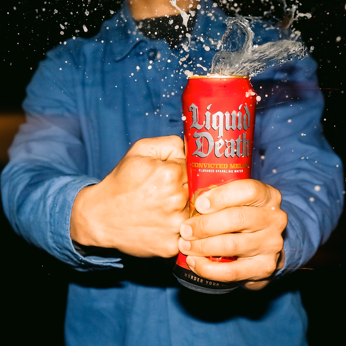 Liquid Death, Convicted Melon Sparkling Water, Watermelon Flavored Sparkling Beverage Sweetened With Real Agave, Low Calorie & Low Sugar, 8-Pack (King Size 19.2oz Cans)