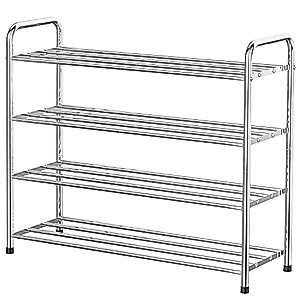 FANHAO 4-Tier Shoe Rack, 100% Stainless Steel Shoe Storage Organizer, Stackable 12-Pair Storage Shelf for Bedroom, Closet, Entryway, Dorm Room, 26.8" W x 10.24" D x25.6 H (Silver)