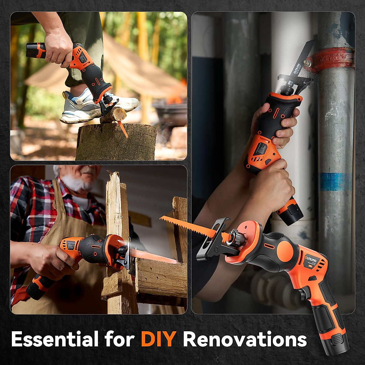 Reciprocating Saw Cordless, 12V Power Reciprocating Saw with 2 * 2000 mAh Battery, 3000SPM 13mm Reciprocating Stroke, 8 Tool-Free Saw Blade Change Reciprocating Saw for Wood Metal PVC DIY Cutting