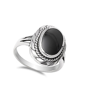 Bali Design Simulated Black Onyx Fashion Ring New .925 Sterling Silver Band Size 8